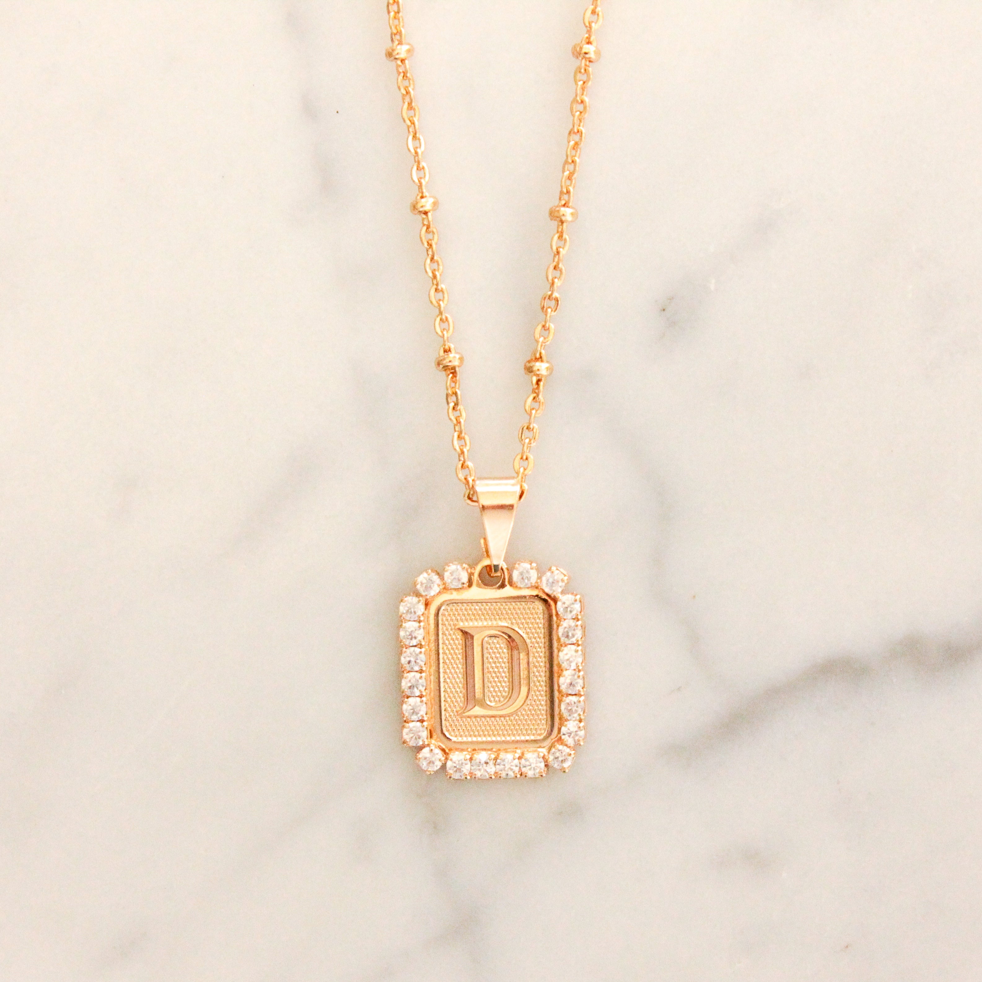 CZ Rectangular Initial Chain Necklace | Handmade Jewelry | Cara O Sello ...